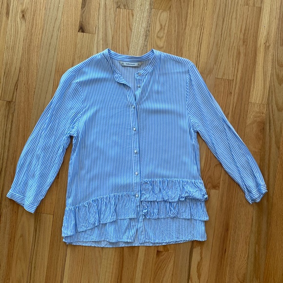 Zara | Tops | Zara Striped Ruffle Blouse | Poshmark